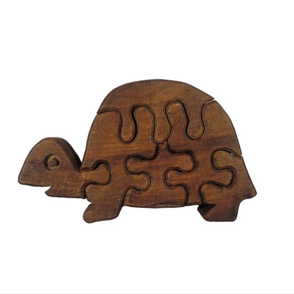 Hand Crafted | Toys | Vintage Carved Solid Wood Turtle Interlocking 3d ...